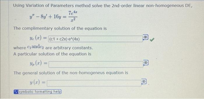 Solved Using Variation of Parameters method solve the | Chegg.com