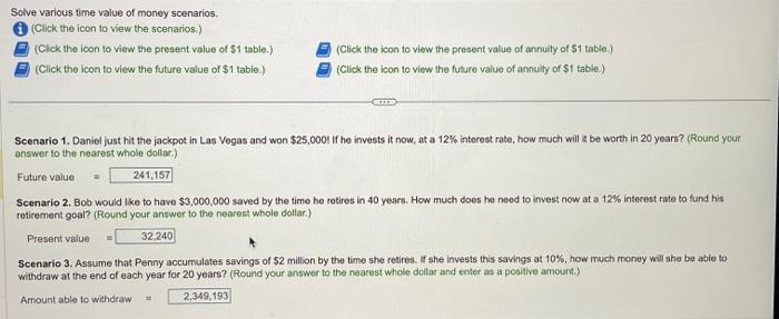 Solved Solve various time value of money scenarios. (Click | Chegg.com