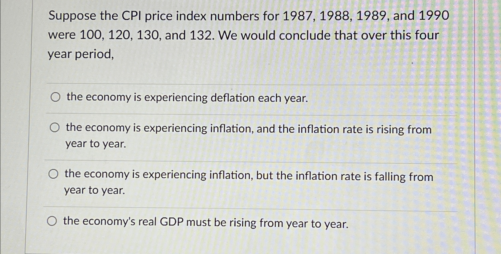Solved Suppose the CPI price index numbers for | Chegg.com