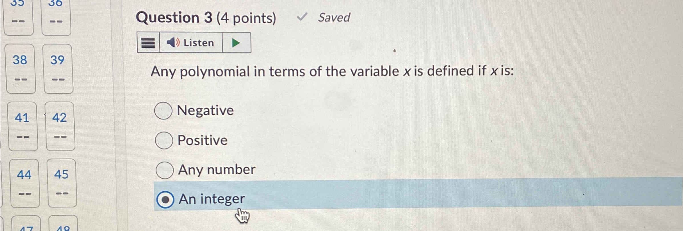 Solved Question 3 (4 ﻿points) ﻿Saved3839--Any polynomial in | Chegg.com