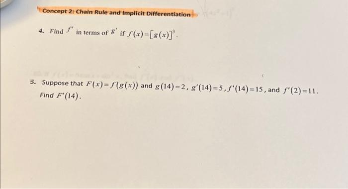 Solved Concept 2: Chain Rule and Implicit Differentiation 4. | Chegg.com