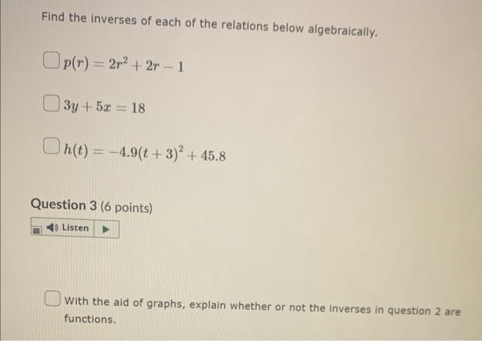 Solved Find the inverses of each of the relations below | Chegg.com