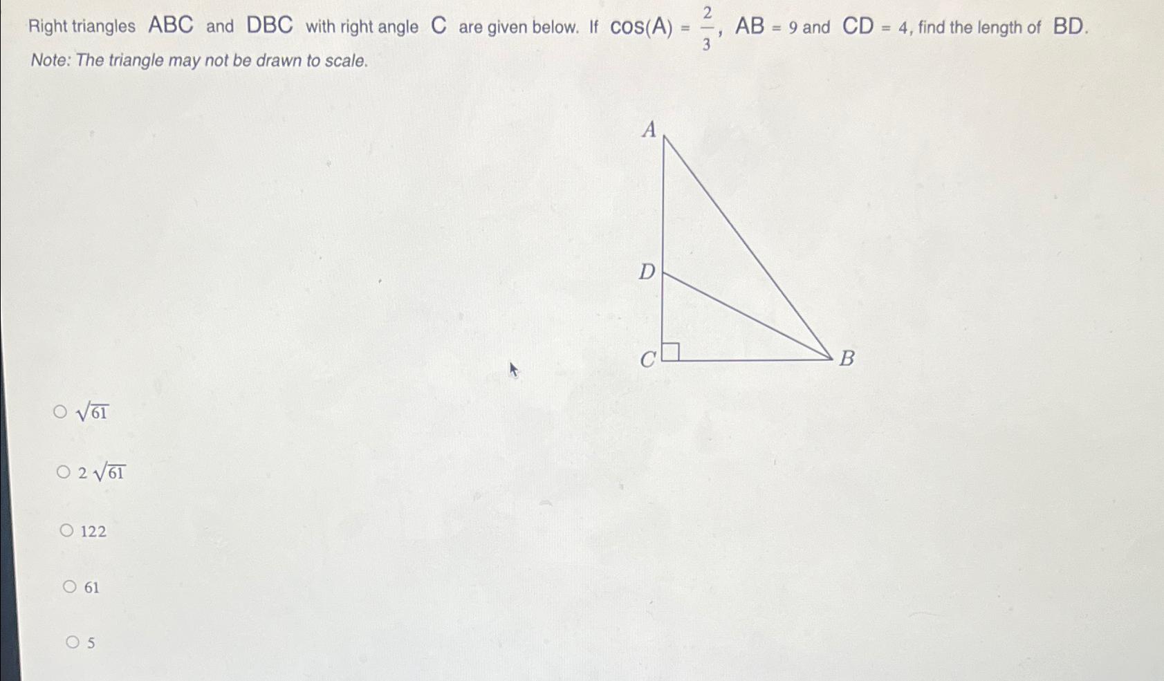 Solved Right triangles ABC and DBC ﻿with right angle C ﻿are | Chegg.com
