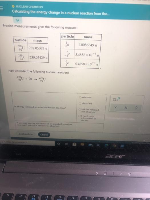 Solved NUCLEAR CHEMISTRY Calculating the energy change in a | Chegg.com
