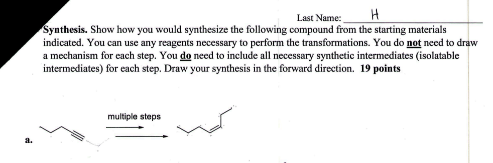 Solved Last Name:Synthesis. Show how you would synthesize | Chegg.com