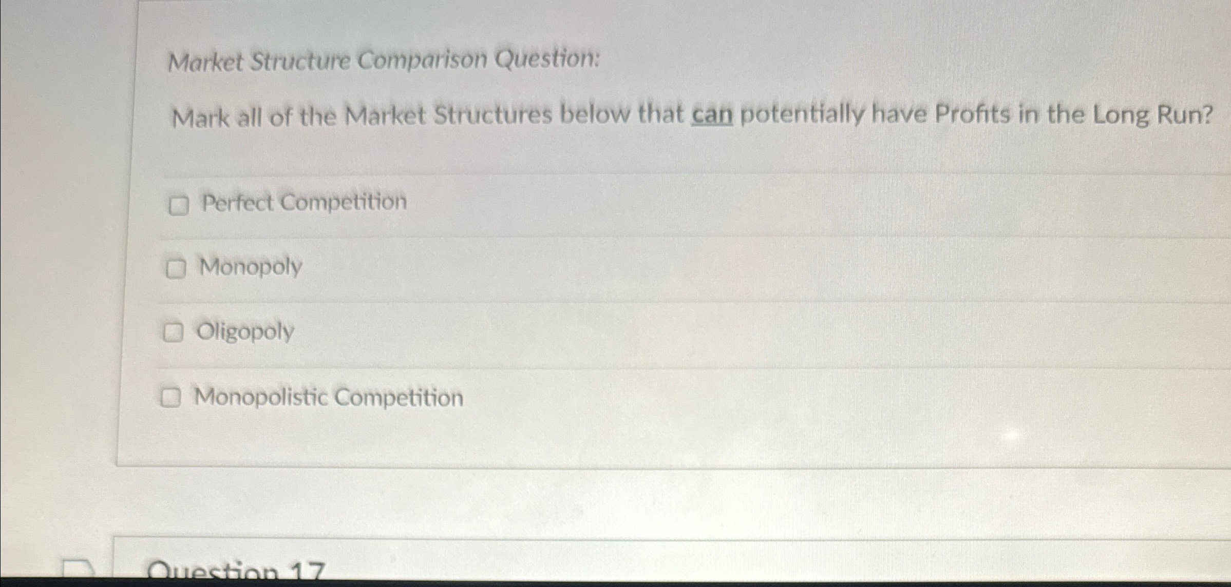 Solved Market Structure Comparison Question:Mark all of the | Chegg.com