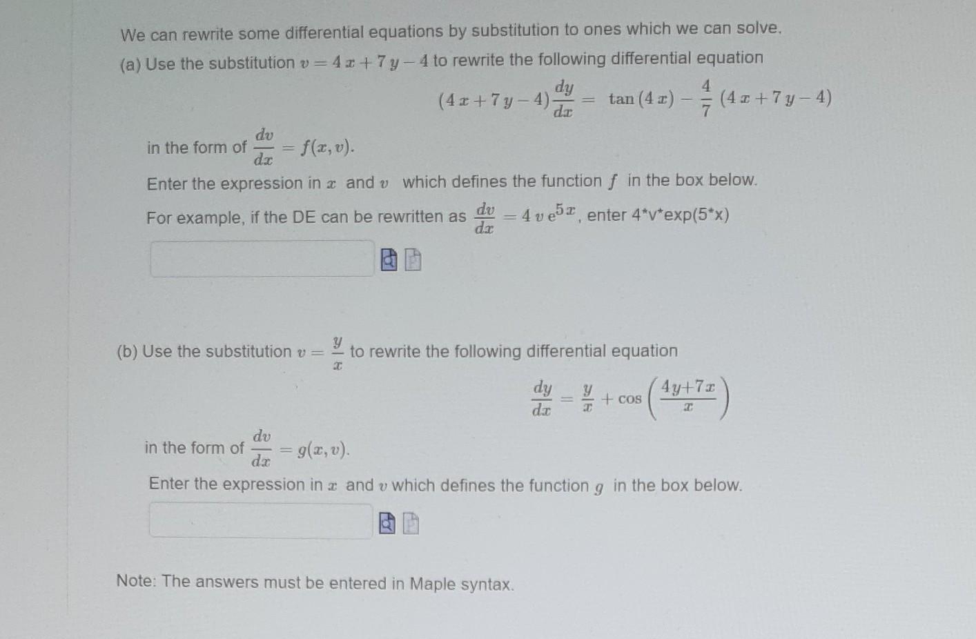 Solved We can rewrite some differential equations by | Chegg.com
