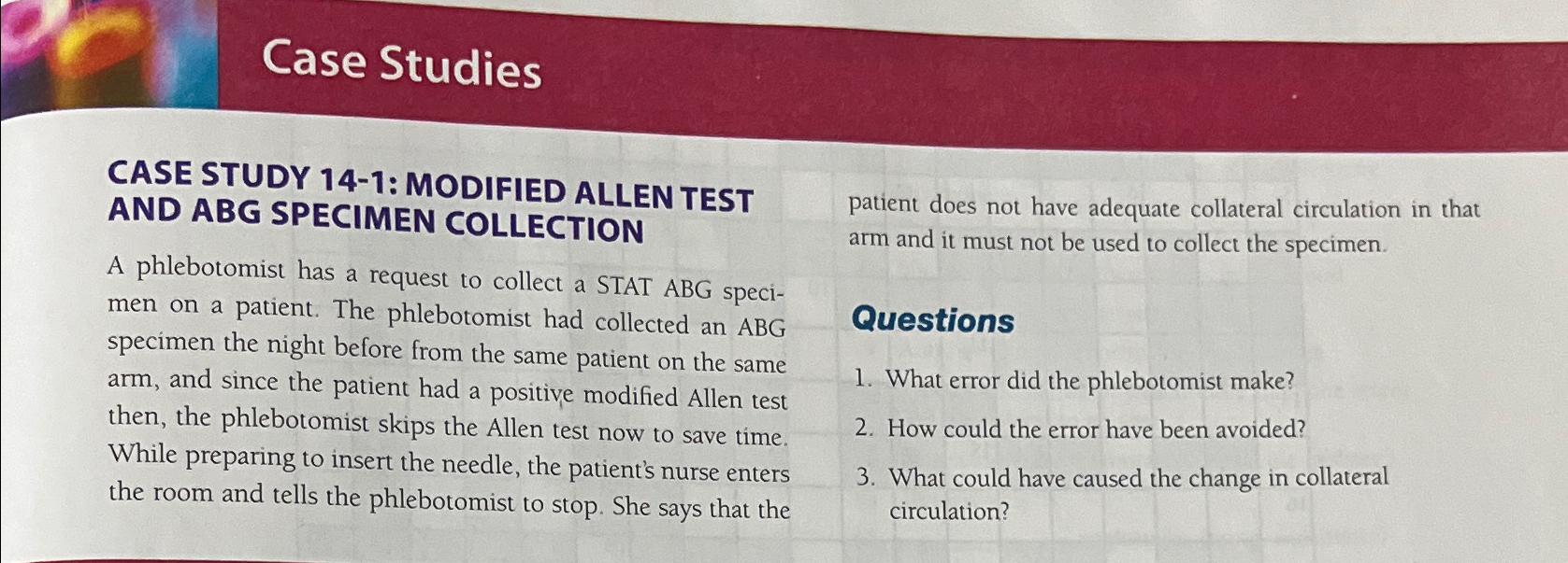 Solved Case StudiesCASE STUDY 14-1: MODIFIED ALLEN TEST AND | Chegg.com