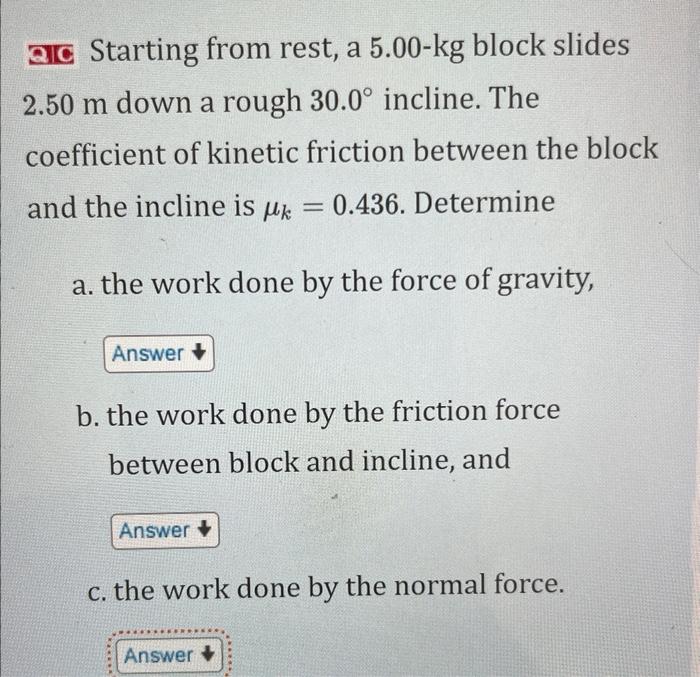 Solved aic Starting from rest, a 5.00−kg block slides .50 m | Chegg.com