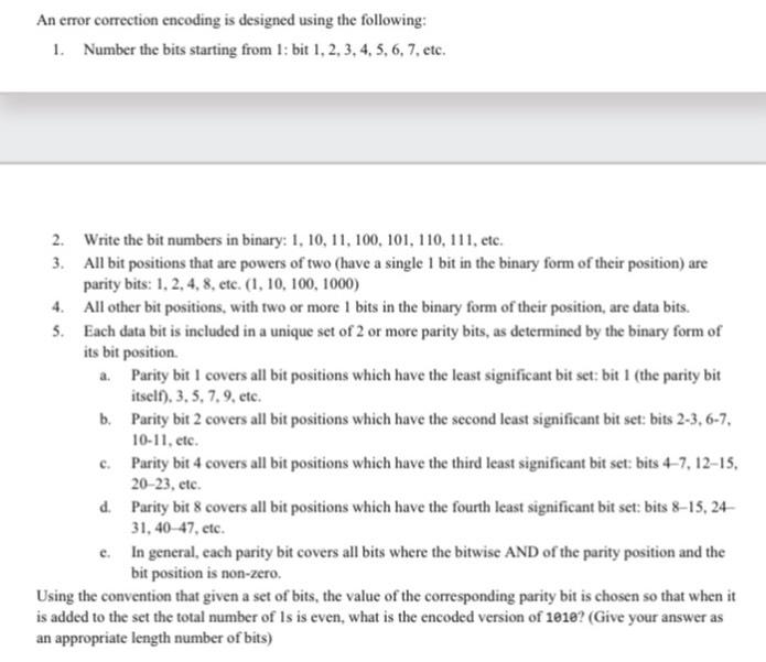 Solved An error correction encoding is designed using the | Chegg.com