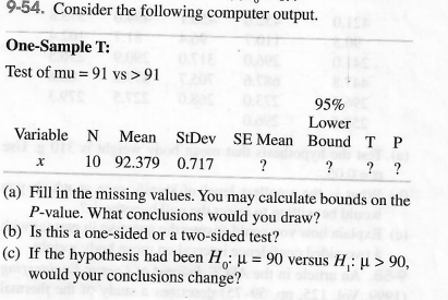 Solved 9-54. ﻿Consider the following computer output.(a) | Chegg.com