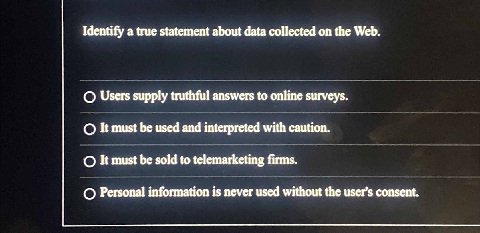 Solved Identify a true statement about data collected on the | Chegg.com