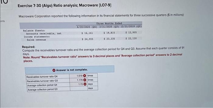 Solved Exercise 7-30 (Algo) Ratio analysis; Macroware | Chegg.com