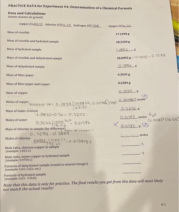 Solved PRACTICE DATA for Experiment \#4: Determination of a | Chegg.com