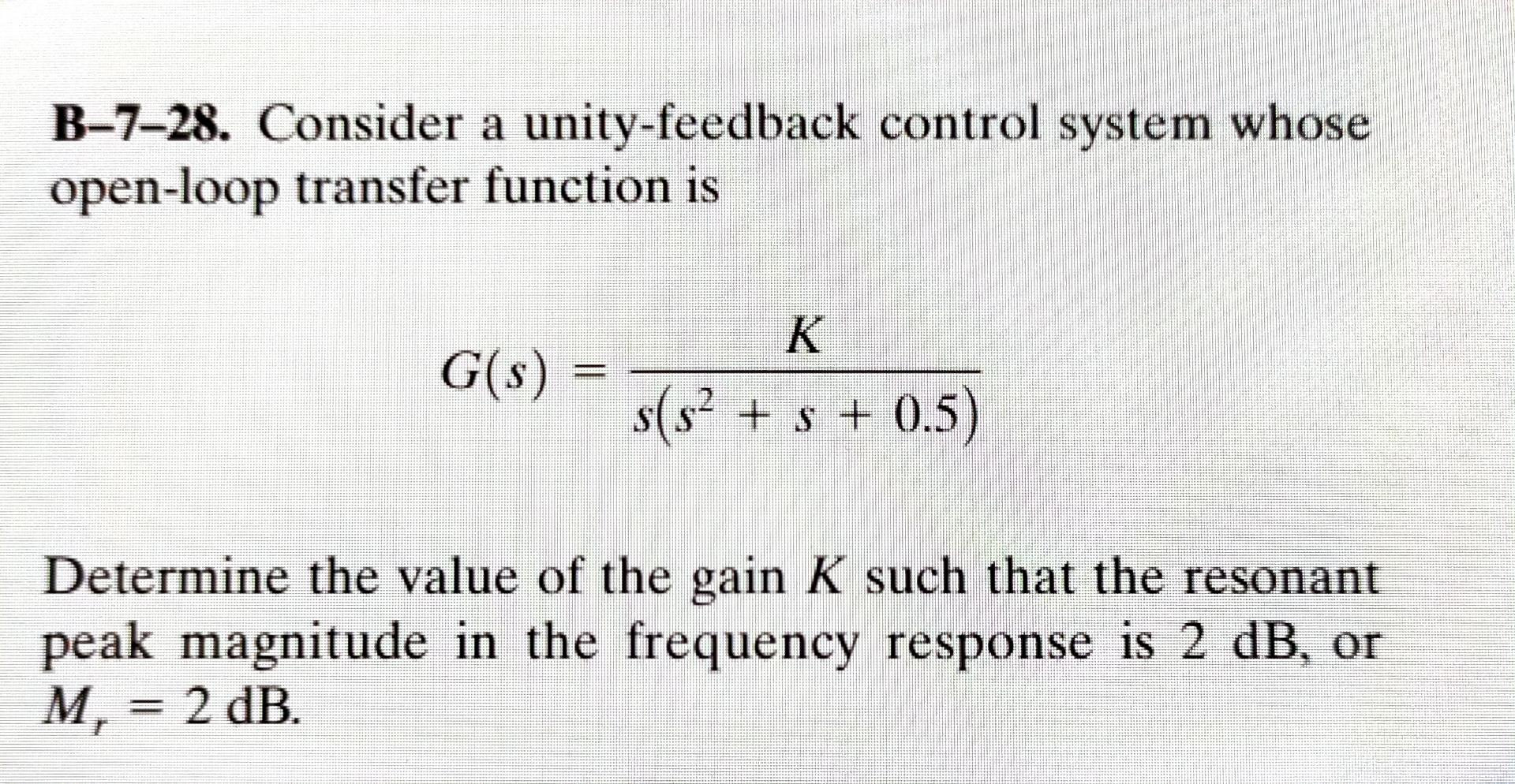 Solved B 7 28 ﻿consider A Unity Feedback Control System 