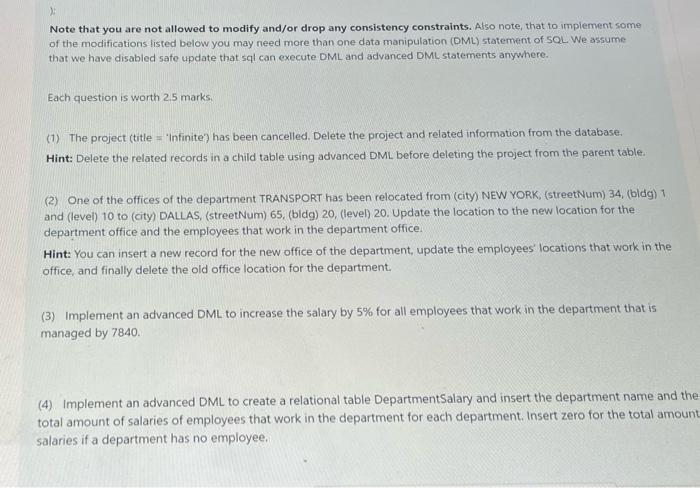 Note that you are not allowed to modify and/or drop | Chegg.com