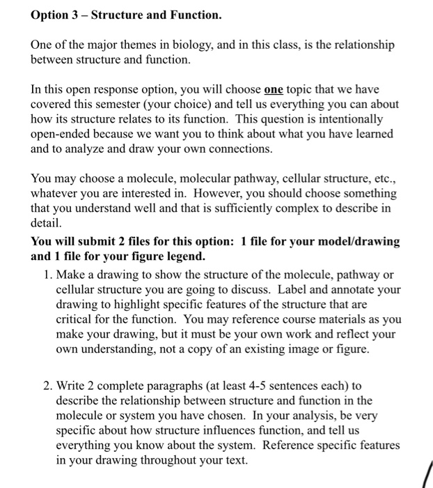 Solved Option 3 - Structure and Function. One of the major | Chegg.com
