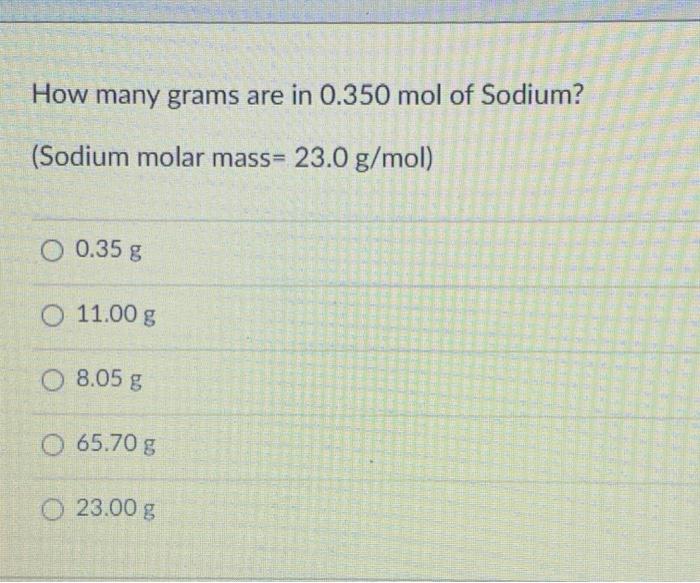 Solved How many grams are in 0.350 mol of Sodium? (Sodium | Chegg.com