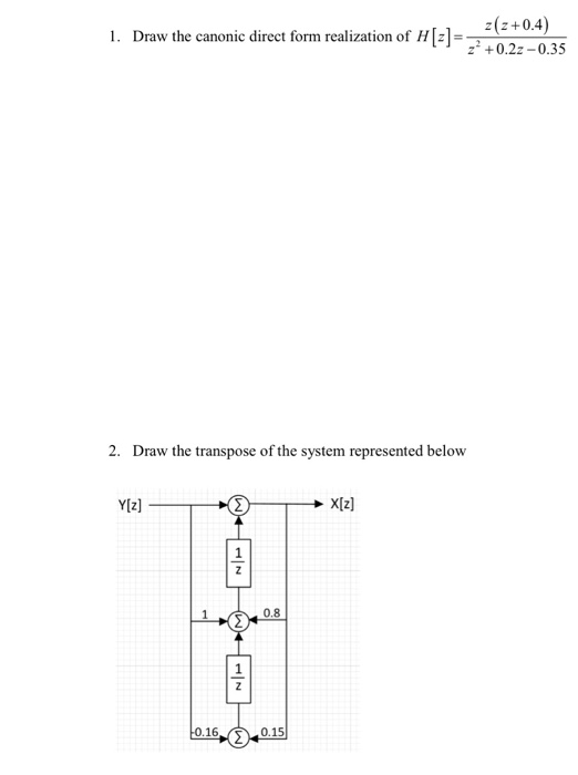 Solved 2(z+0.4) Draw the canonic direct form realization of | Chegg.com