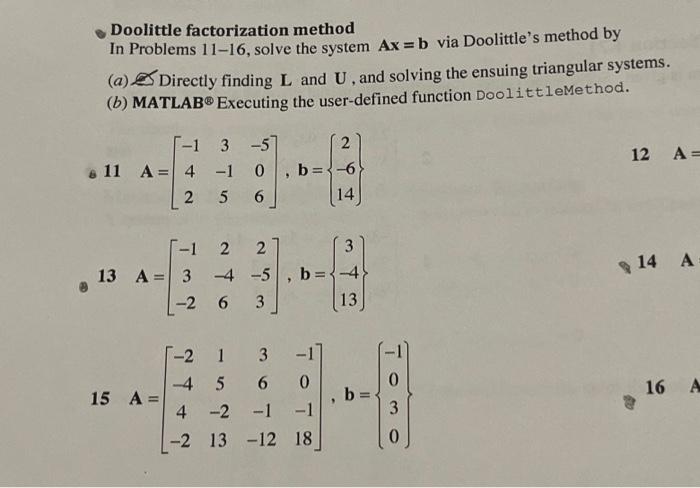 Solved Doolittle factorization method In Problems 11−16, | Chegg.com