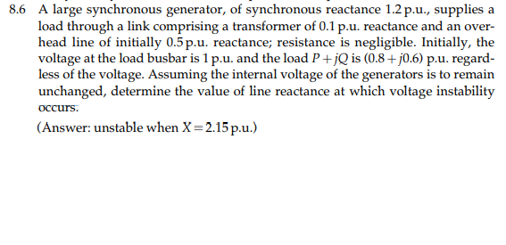 8.6 ﻿A large synchronous generator, of synchronous | Chegg.com