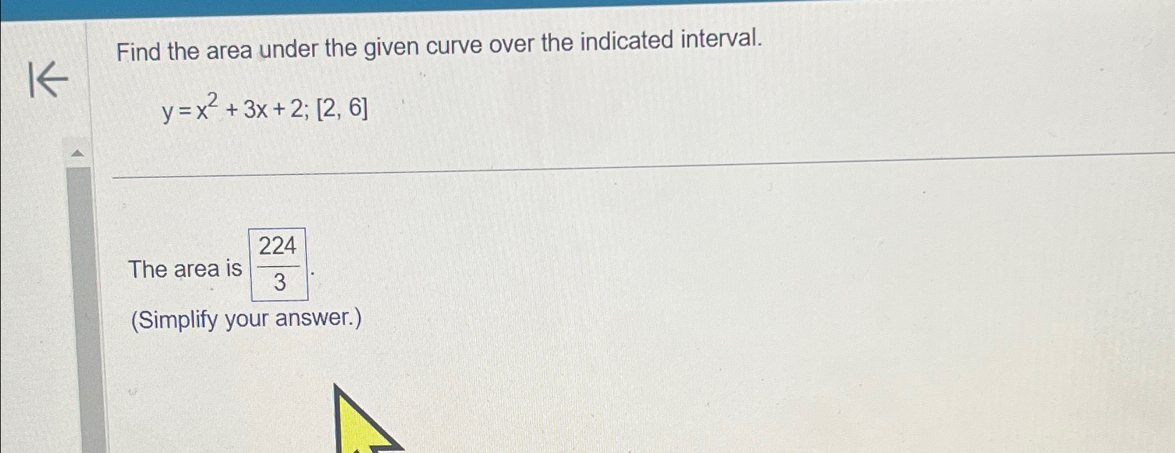 Solved Find the area under the given curve over the | Chegg.com