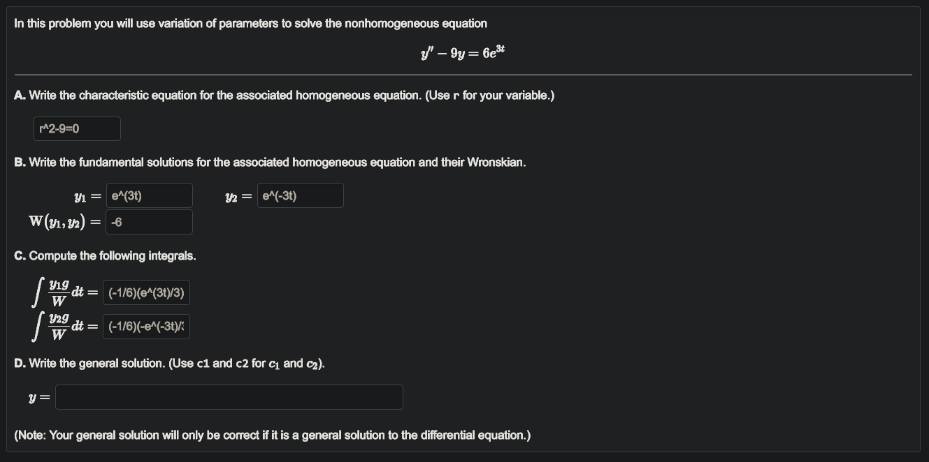 In this problem you will use variation of parameters | Chegg.com