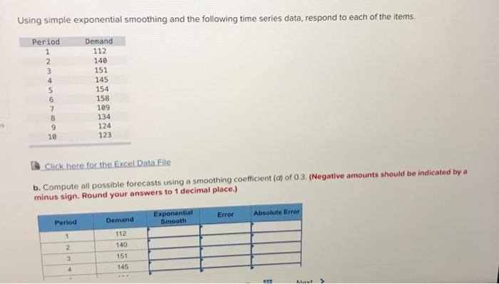 Solved Using simple exponential smoothing and the following | Chegg.com