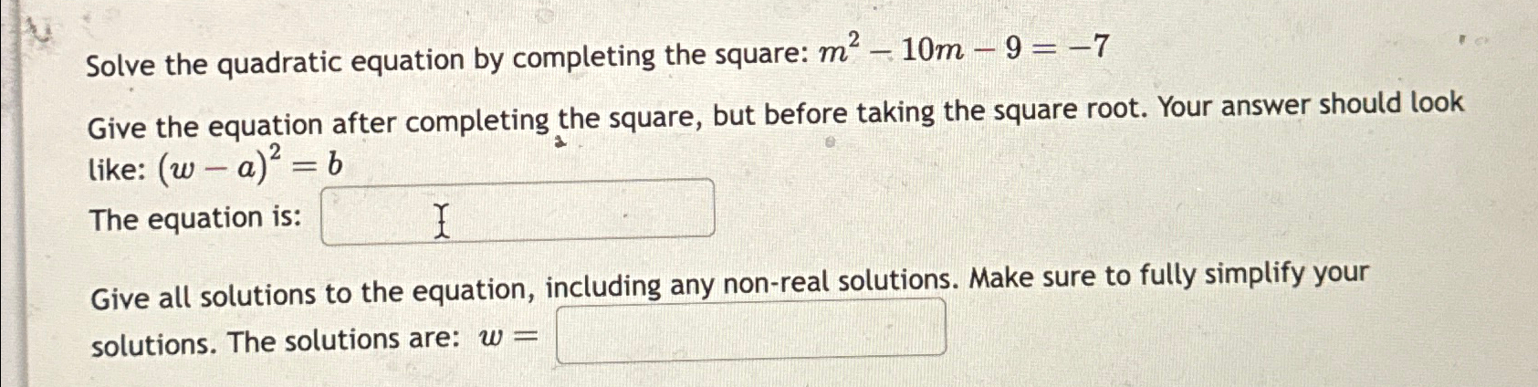 Solved Solve the quadratic equation by completing the | Chegg.com
