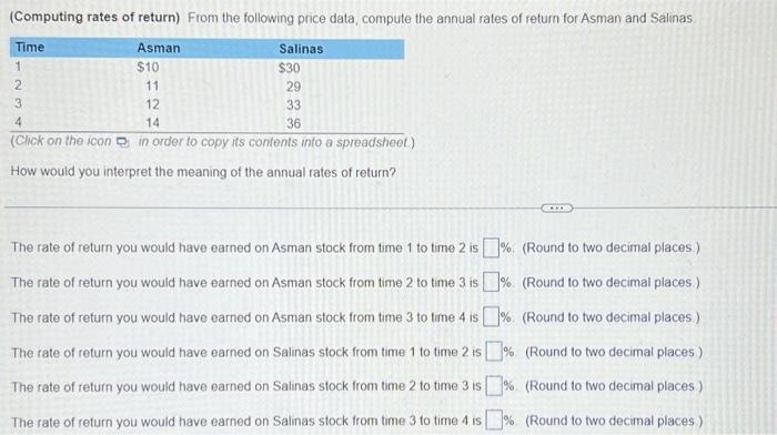 (Computing rates of return) From the following price | Chegg.com (Computing rates of return) From the following price | Chegg.com