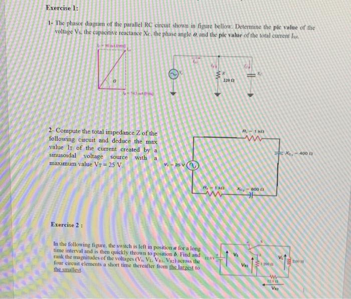 Solved Exercise 1: 1- The phasor diagram of the parallel RC | Chegg.com