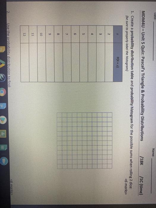 Solved Date: Name: MDM4U - Unit 5 Quiz: Pascal's Triangle & | Chegg.com