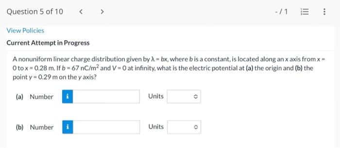 Solved A nonuniform linear charge distribution given byλ=bx, | Chegg.com
