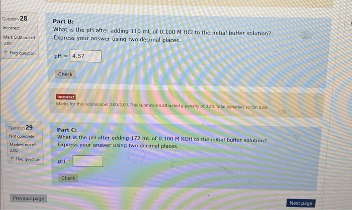 Solved Part B: What is the pH after adding 110 mL of | Chegg.com