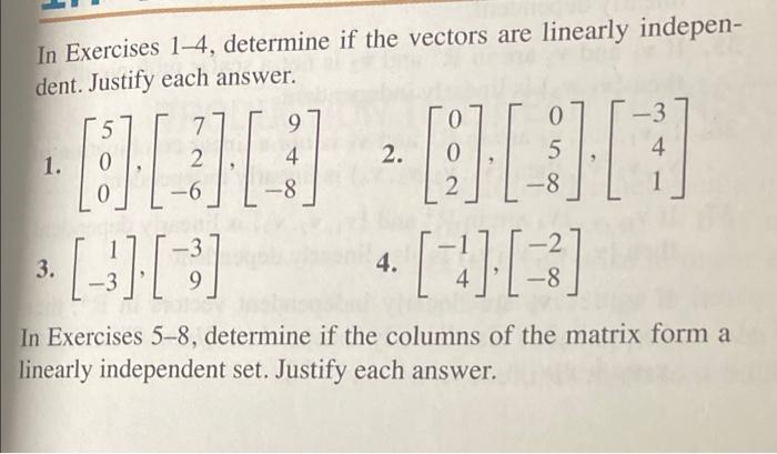 Solved In Exercises 1-4, determine if the vectors are | Chegg.com