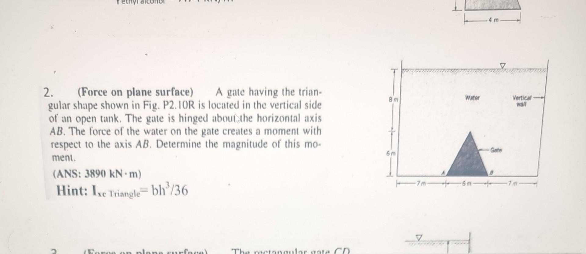 Solved 2. (Force on plane surface) A gate having the | Chegg.com