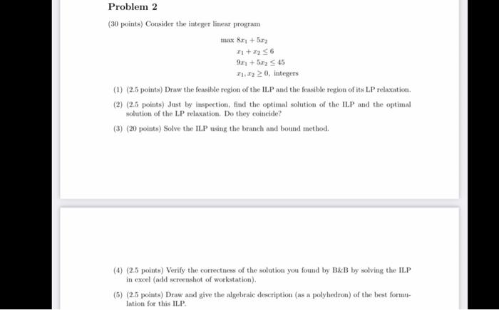 Solved Problem 2 (30 points) Consider the integer linear | Chegg.com