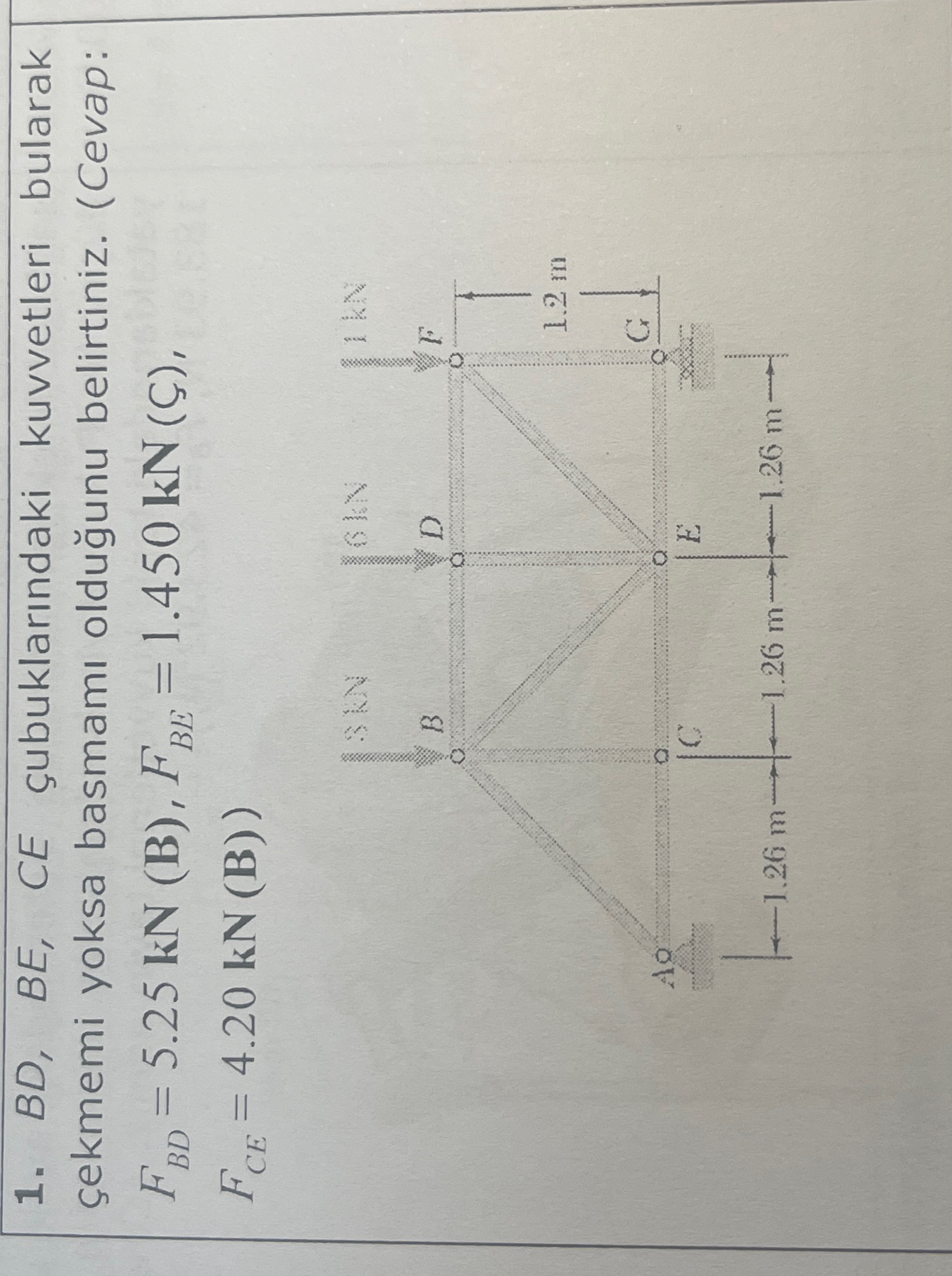 [Solved]: BD,BE,CE ubuklarndaki kuvvetleri bularak ekmemi yo