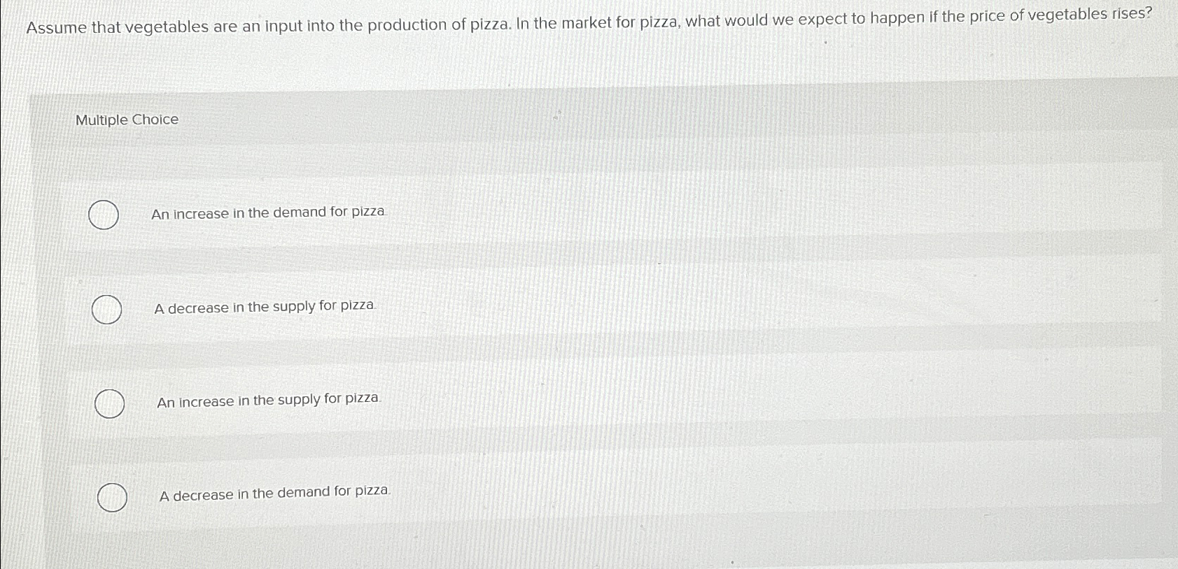 Solved Assume that vegetables are an input into the | Chegg.com