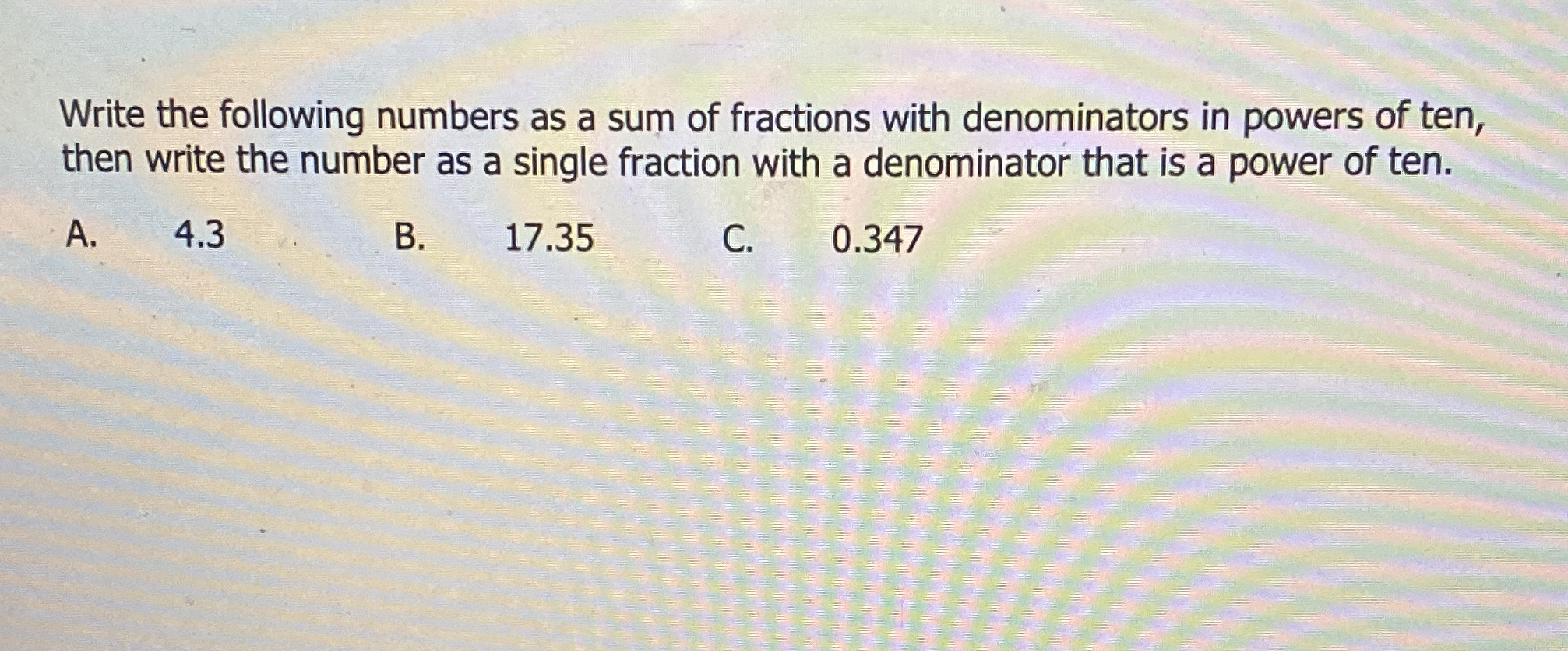 Solved Write the following numbers as a sum of fractions | Chegg.com