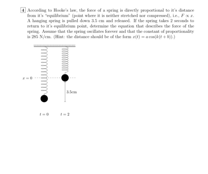 Solved 4 According to Hooke's law, the force of a spring is | Chegg.com