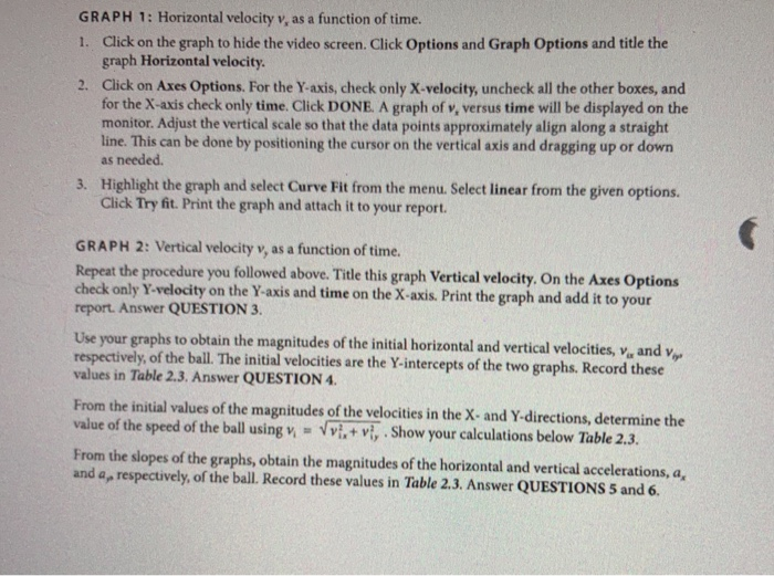 Solved LAB REPORT PROJECTILE MOTION H0.99 Table 2.1. Initial | Chegg.com