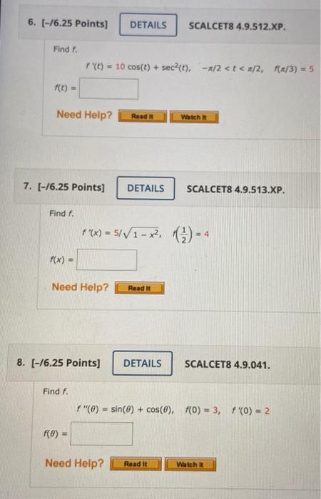 Solved SCALCET8 4.9.512.XP. Find f. | Chegg.com