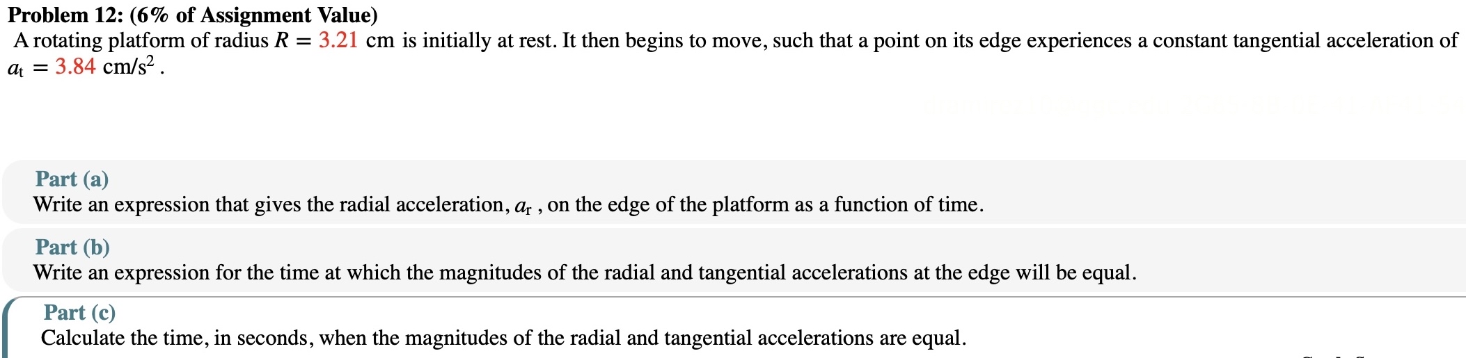 Solved Problem 12: (6% ﻿of Assignment Value)A rotating | Chegg.com