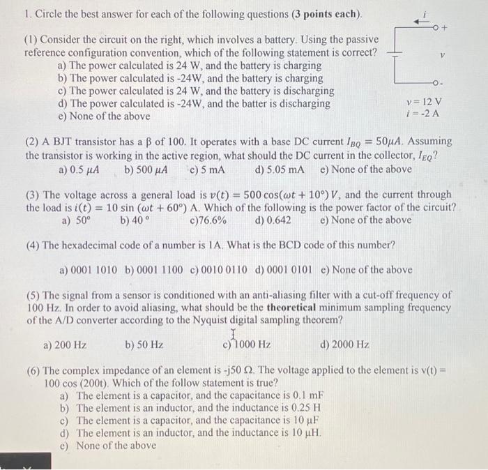 Solved 1. Circle the best answer for each of the following | Chegg.com Solved 1. Circle the best answer for each of the following | Chegg.com