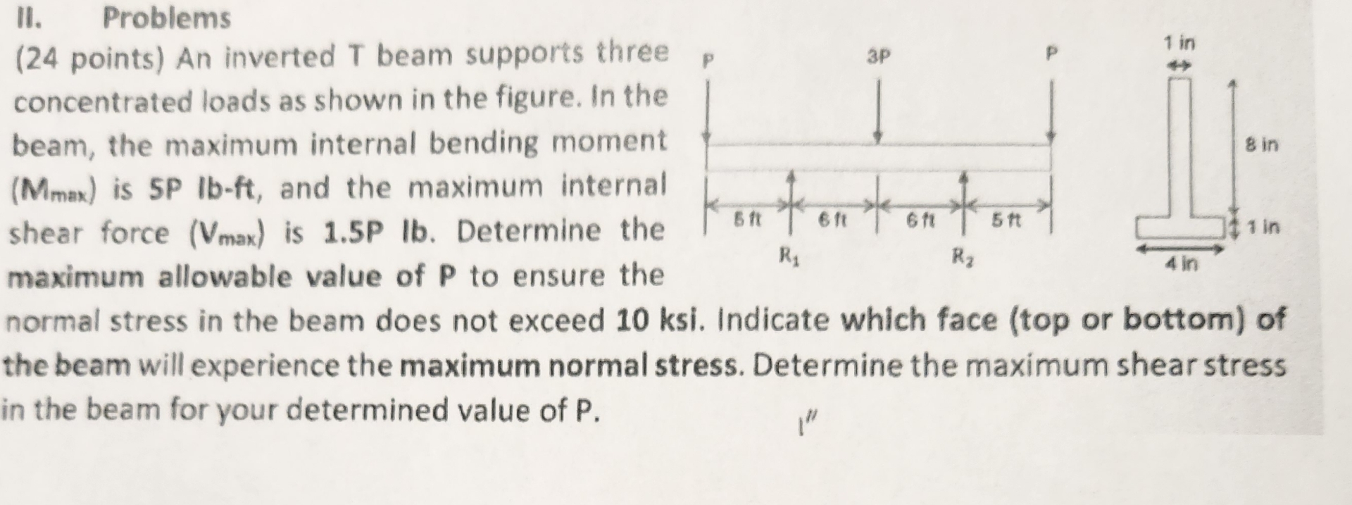Solved II. ﻿Problems(24 ﻿points) ﻿An inverted T beam | Chegg.com