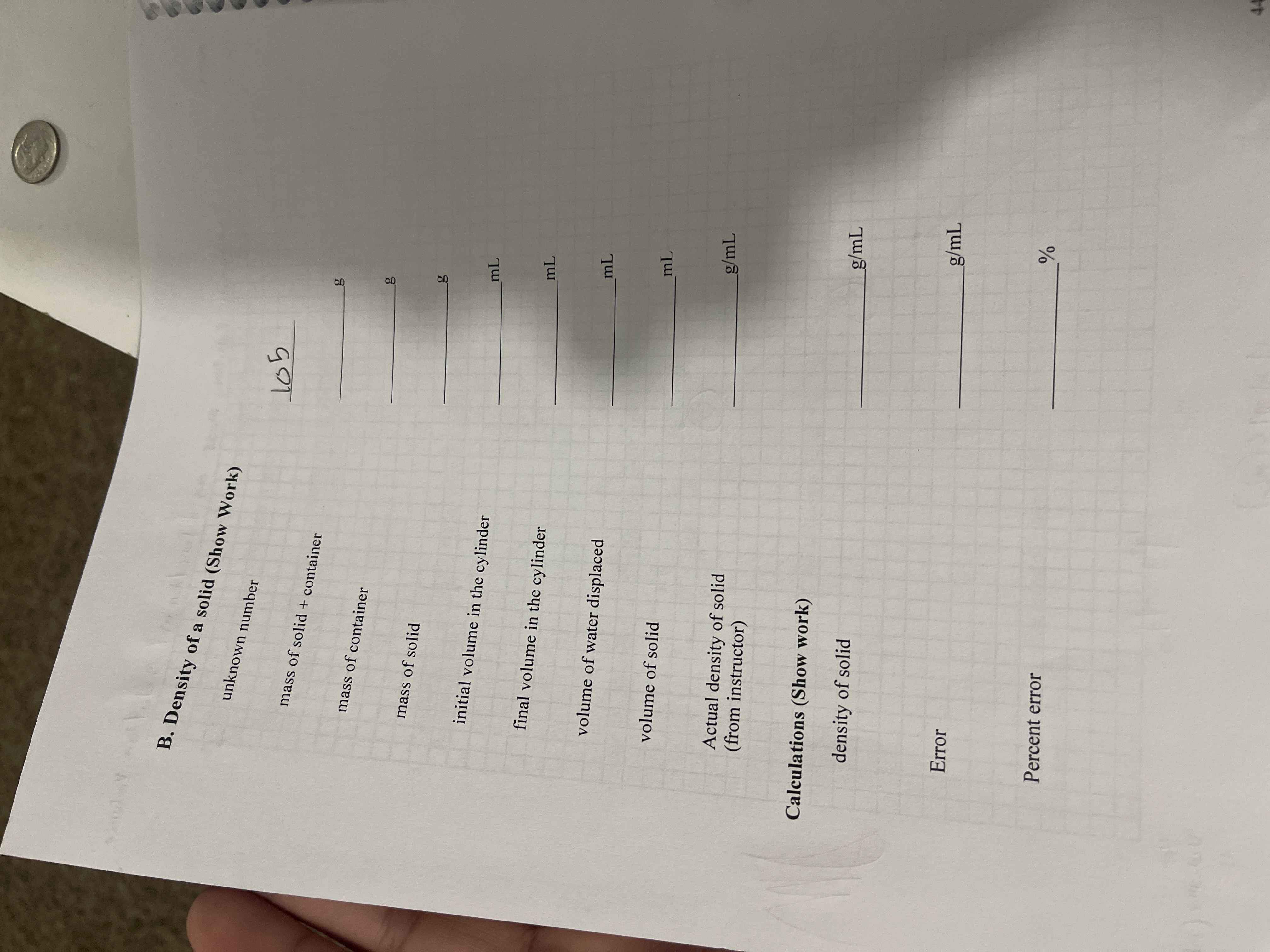 B. ﻿Density of a solid (Show Work) ﻿mass of solid + | Chegg.com