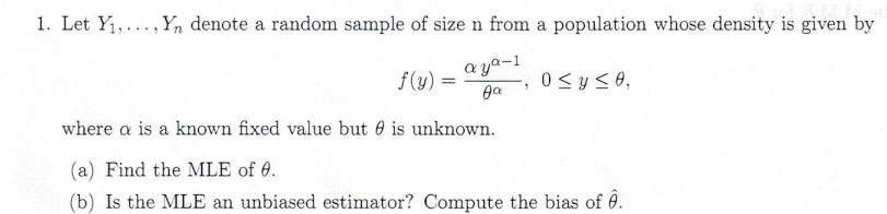 Solved Let Y1,dots,Yn ﻿denote a random sample of size n | Chegg.com