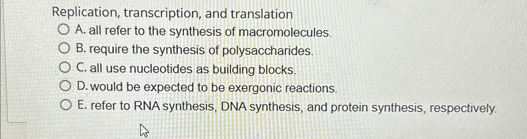 Solved Replication, transcription, and translationA. ﻿all | Chegg.com