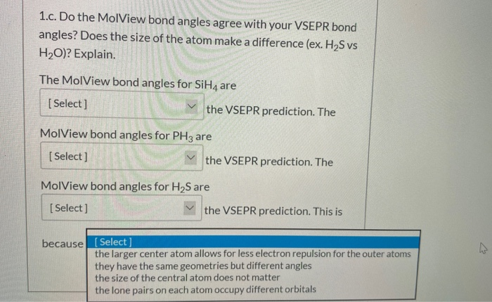 Solved 1.c. Do the MolView bond angles agree with your VSEPR | Chegg.com